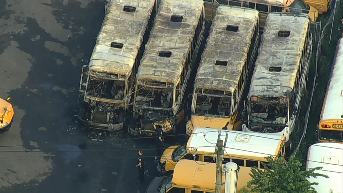 School Buses Charred in Fire at Bus Depot in Brooklyn: Firefighters ...