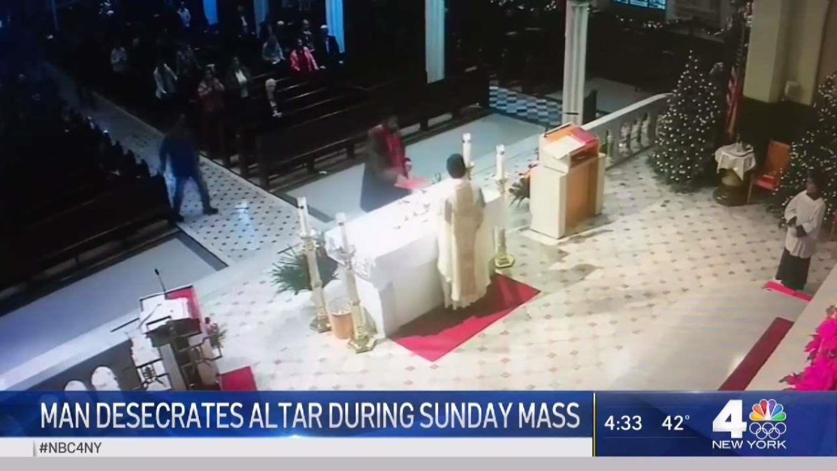 Video Shows Man Desecrating Altar During Sunday Morning – NBC New York