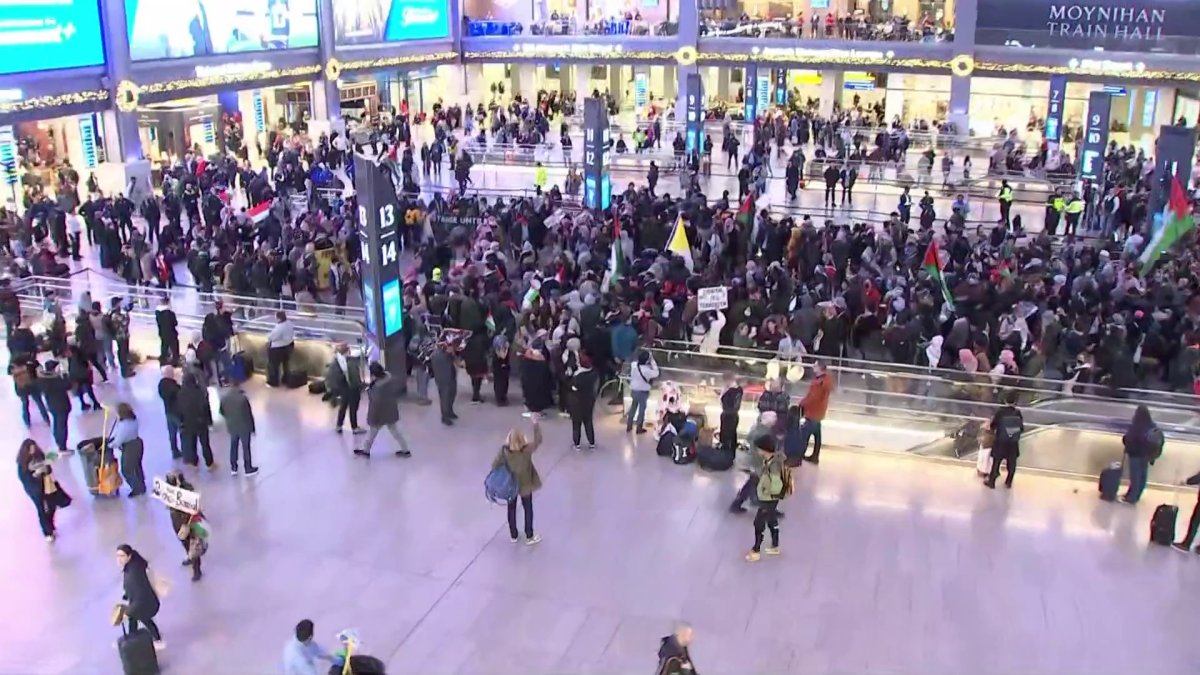 NYC news: Pro-Palestinian demonstrators rally inside Penn Station’s ...