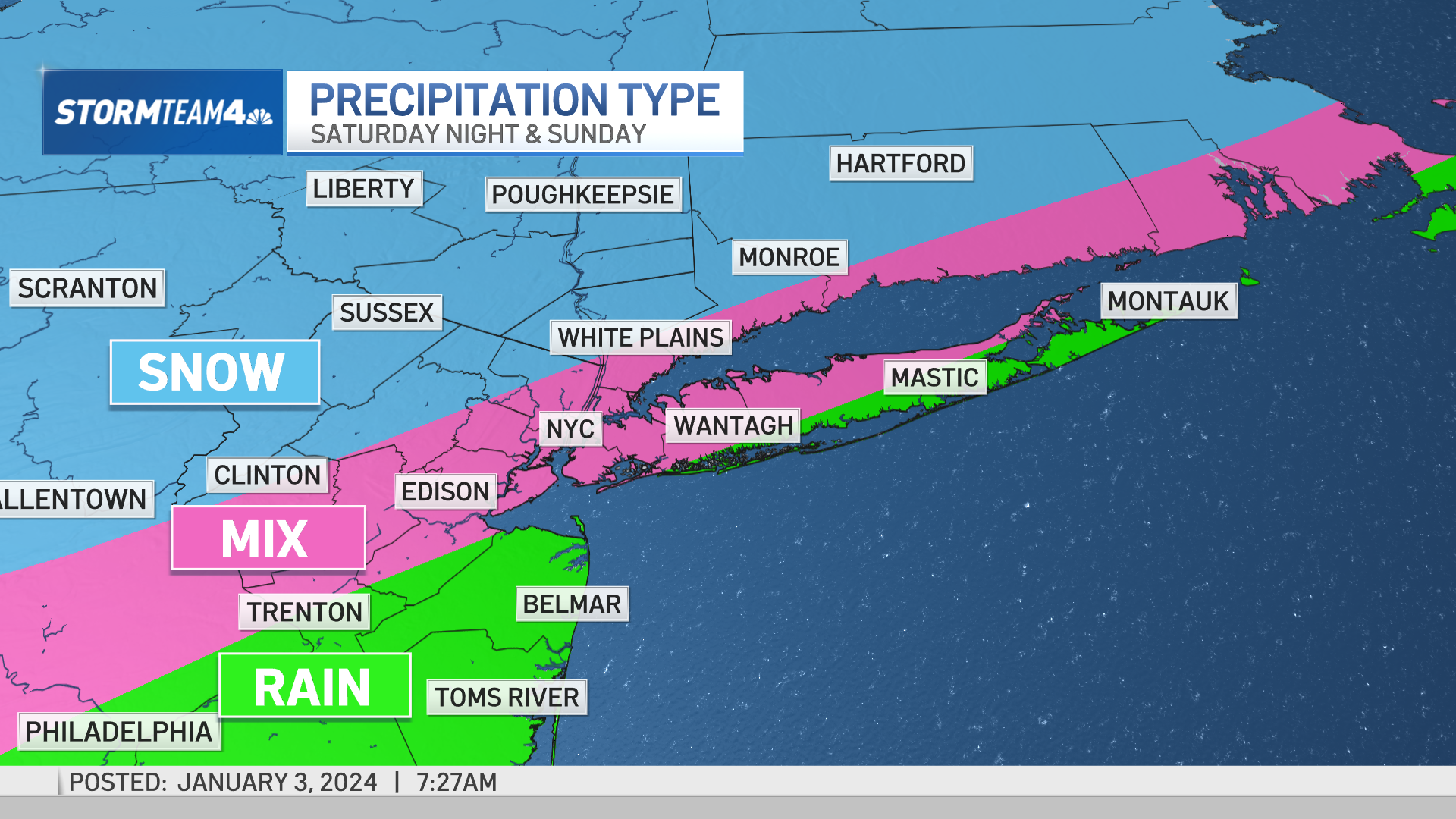 Winter storm this weekend brings snow Sunday, rain – NBC New York