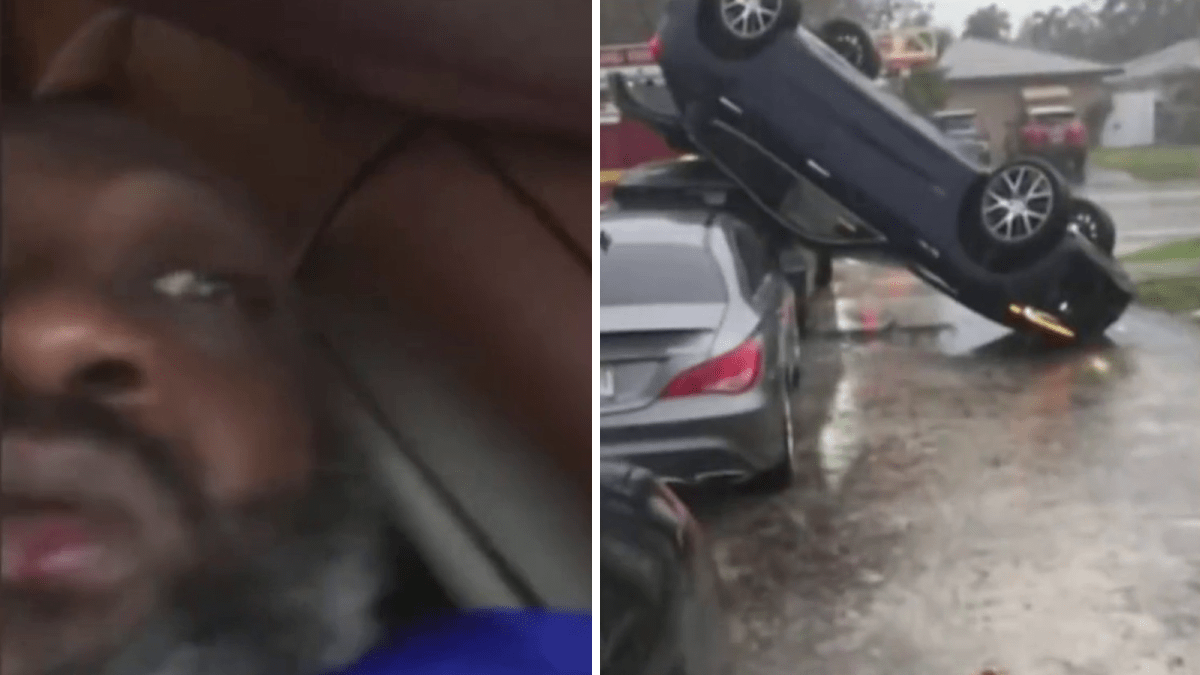 Video: Strong winds flip over car with someone inside in Oakland Park ...