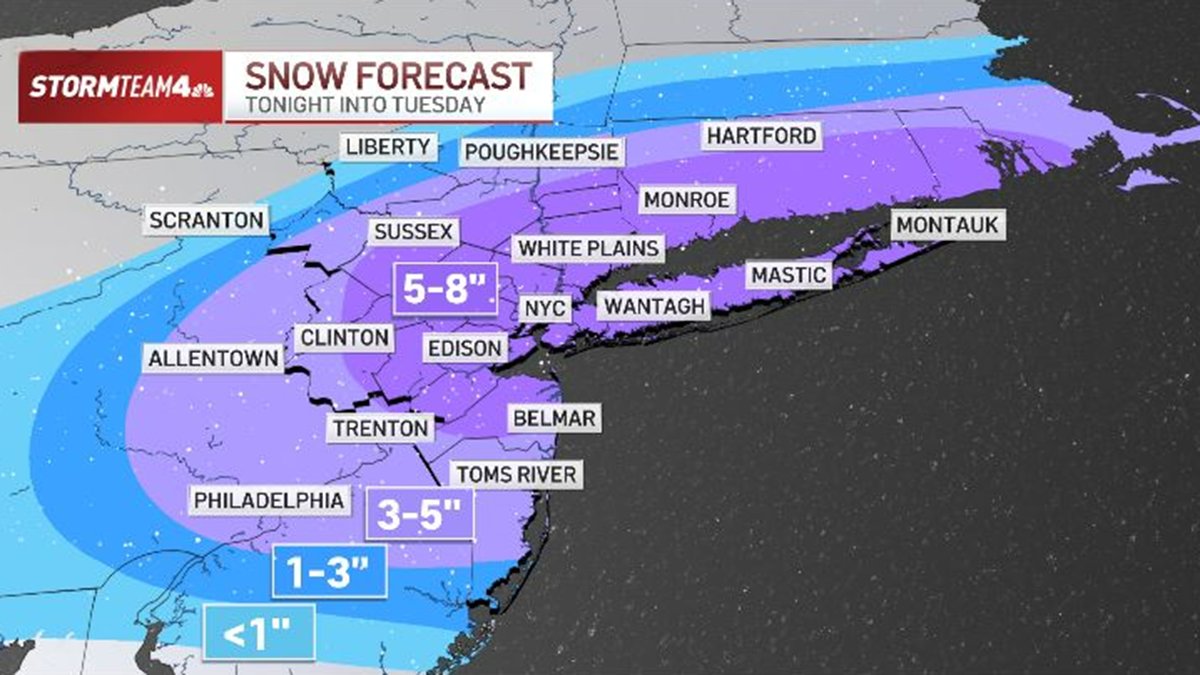 Snow Tuesday NYC: How much snow are we getting Tuesday? – NBC New York