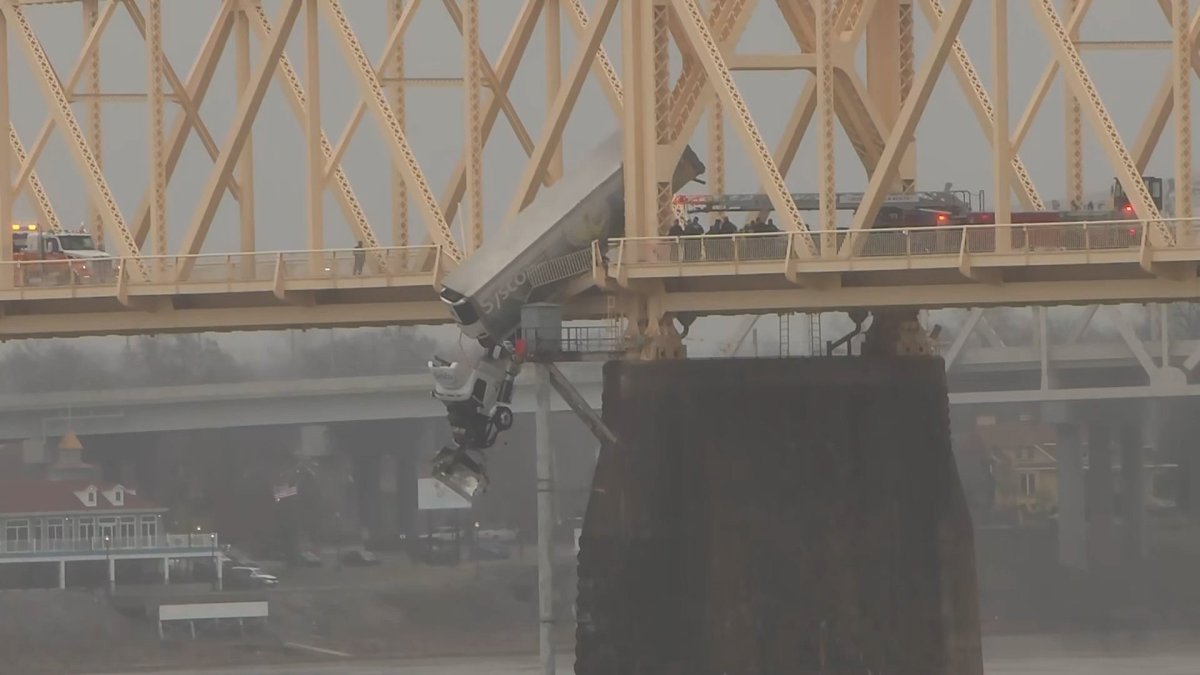 Semi-truck left dangling over a bridge in Louisville – NBC New York