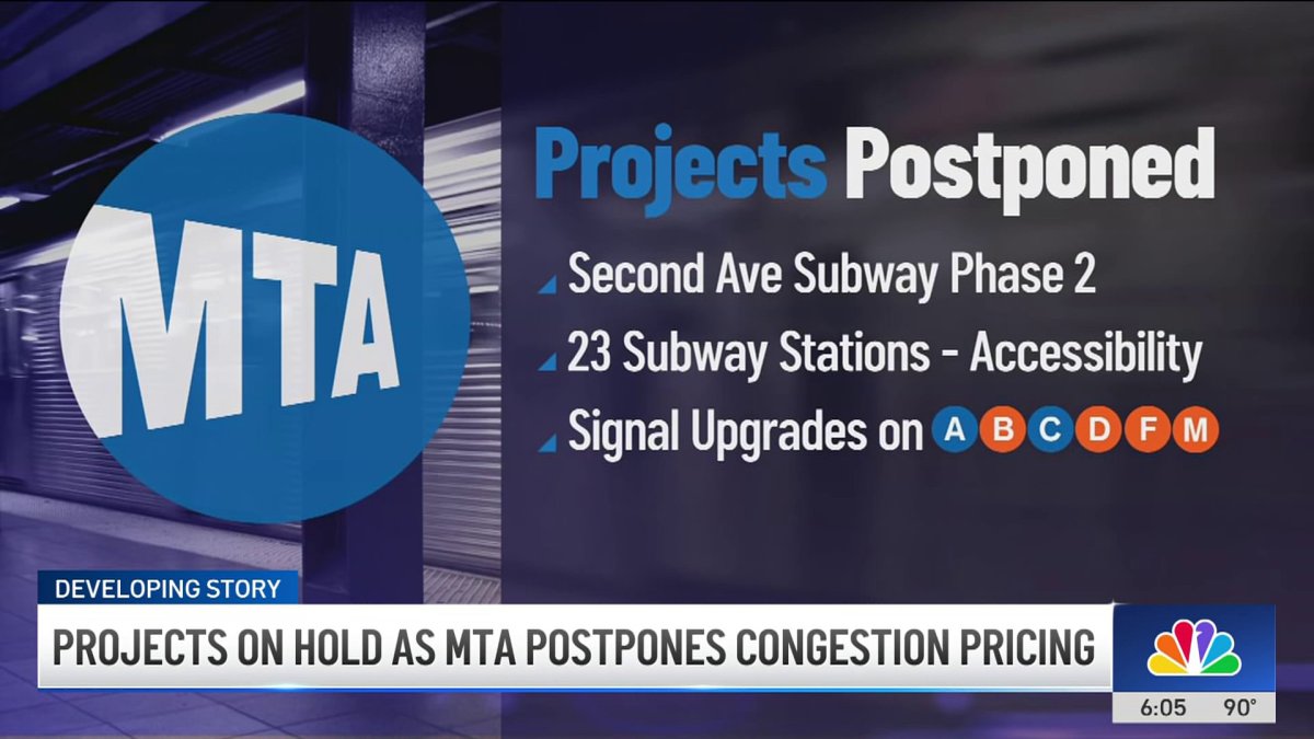 Transit projects on hold as MTA postpones congestion pricing – NBC New York