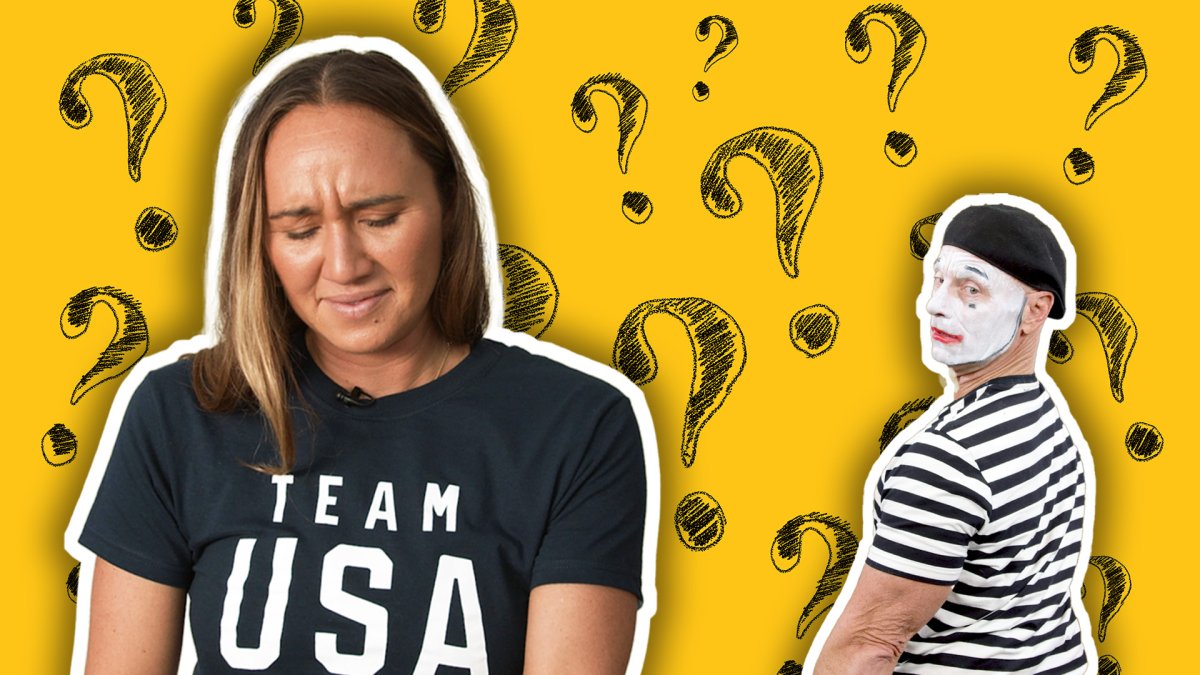 Carissa Moore tries to guess what Olympic sport a professional mime is ...