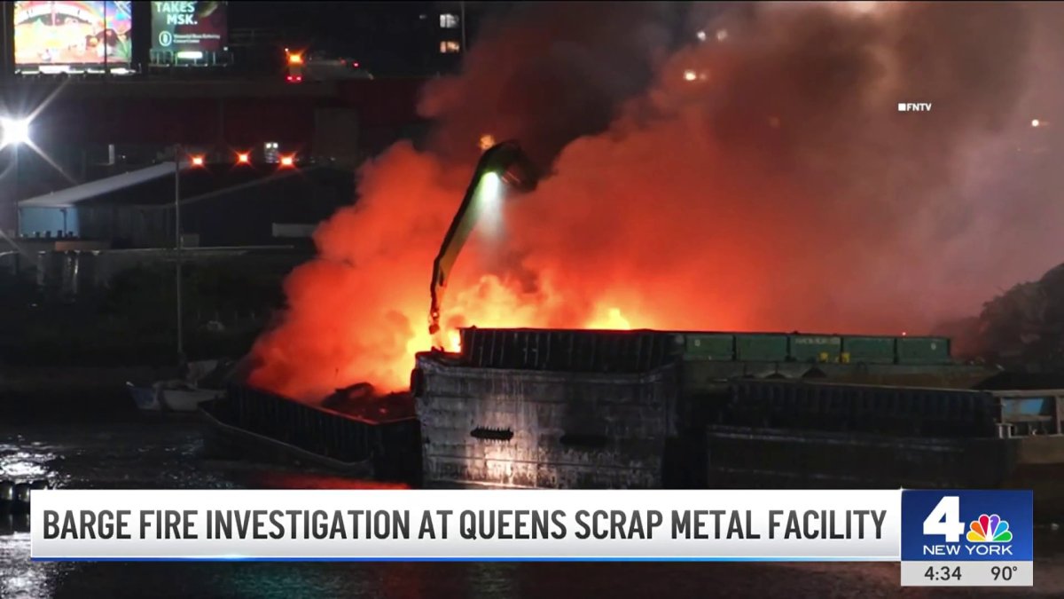 Barge fire investigation at Queens scrap metal facility – NBC New York
