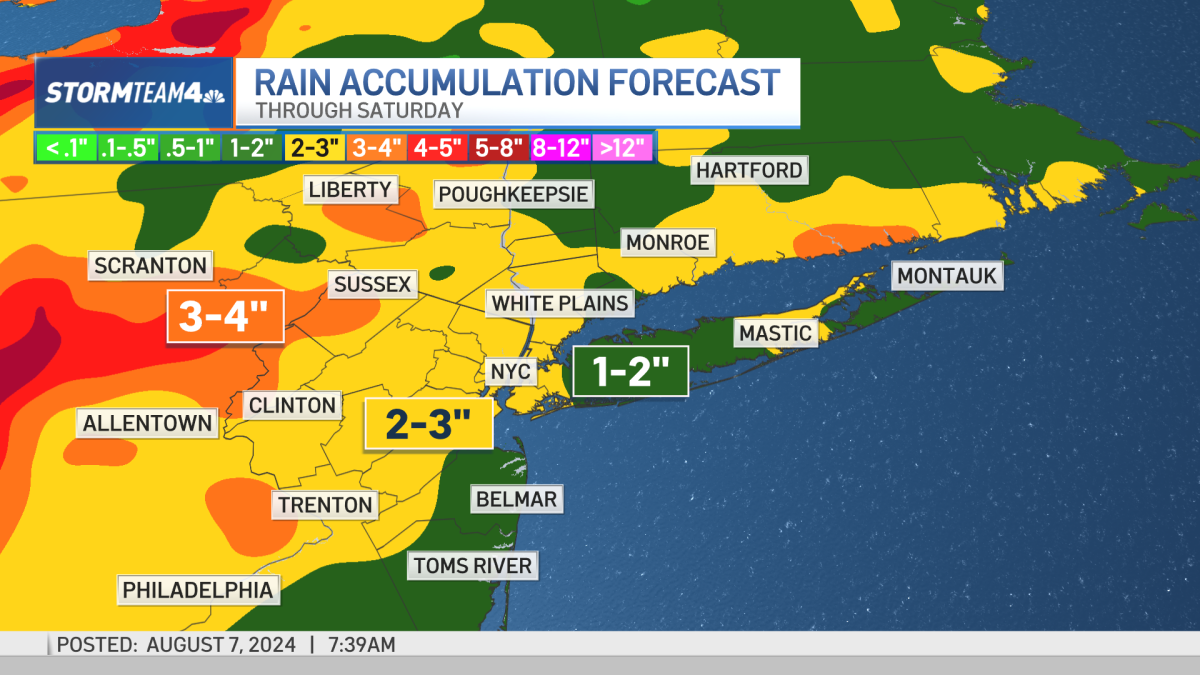 NYC weather today: Hourly chance of rain through morning – NBC New York