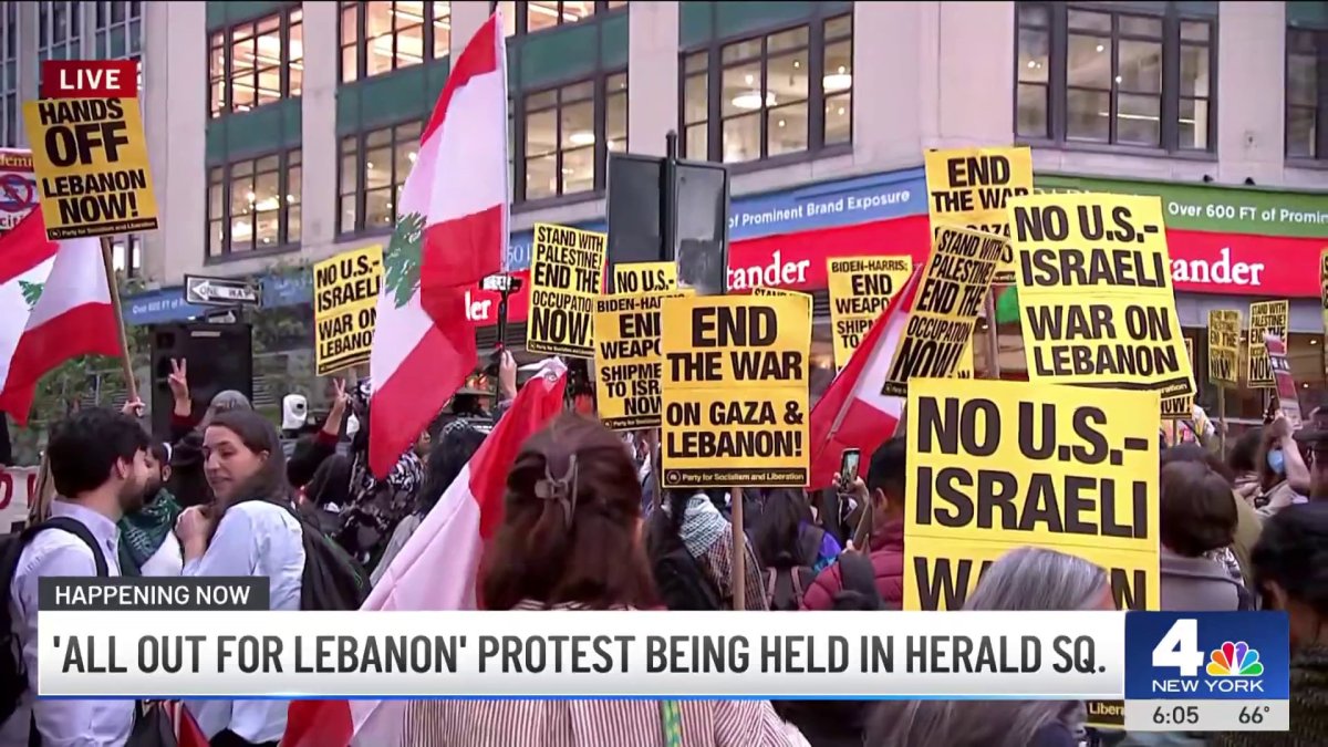 ‘All out for Lebanon’ protest held in Herald Square – NBC New York