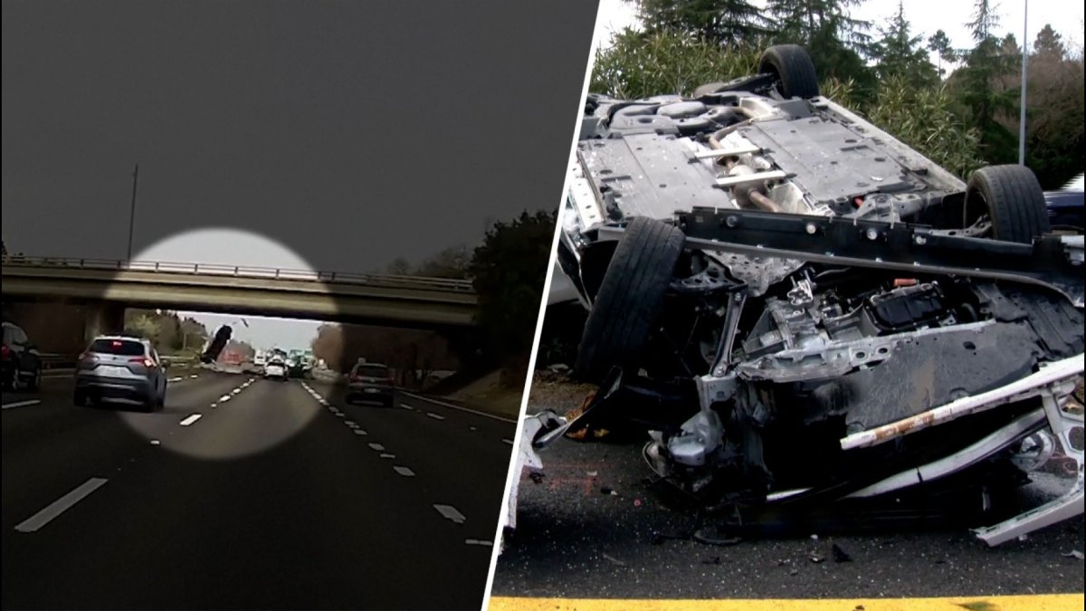 Car flies off California overpass and crashes onto freeway below – NBC ...