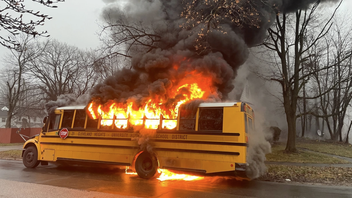 Cleveland school bus filled with students bursts into flames – NBC New York