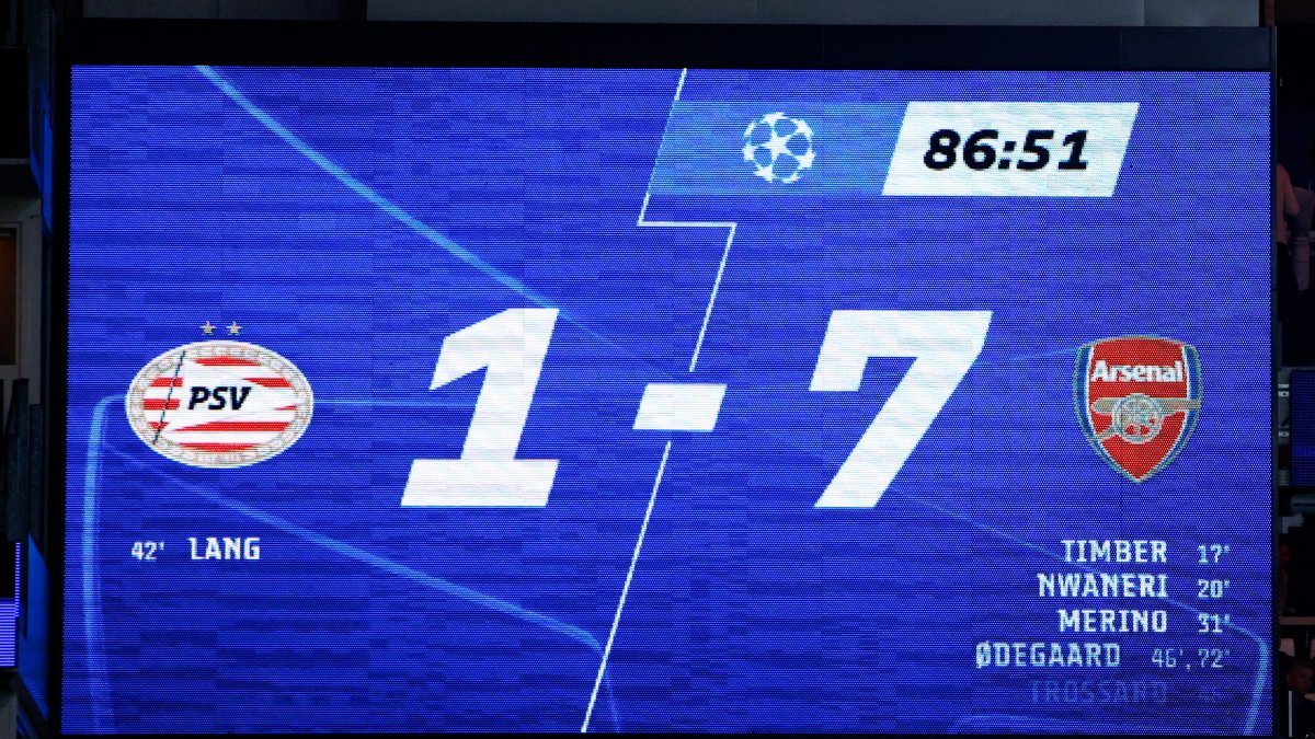 Arsenal sets Champions League record with 7-1 rout of PSV – NBC New York