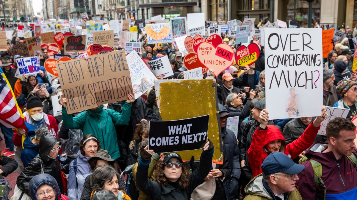 Hands Off protest NYC: Thousands march in midtown Saturday – NBC New York