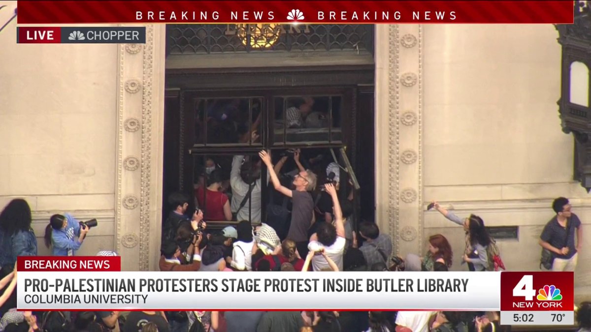 Pro-Palestinian protesters stage protest inside Butler Library at ...