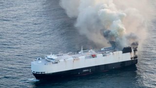 Crew members rescued from lifeboat after ship catches fire – NBC New York