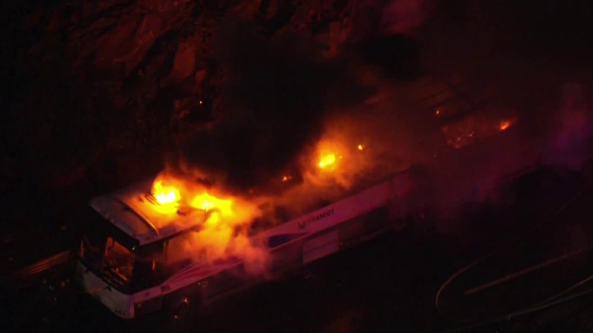Video shows NJ Transit bus fire on New Jersey Turnpike – NBC New York