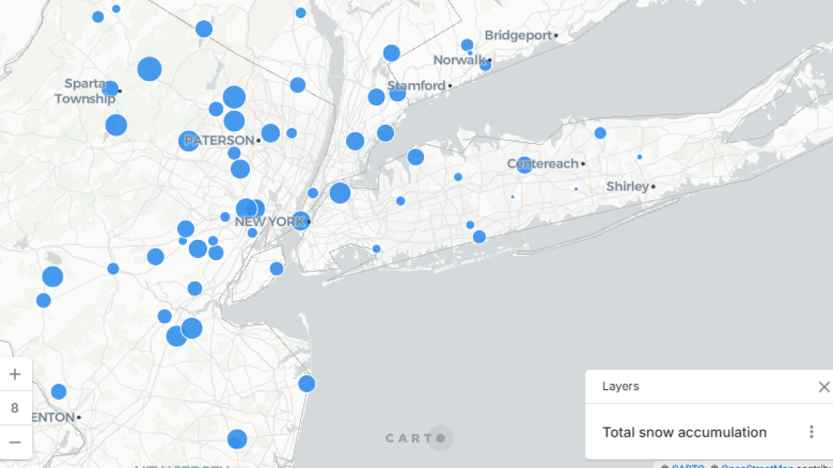 SNOW TOTALS MAP: How many inches fell sof ar in NYC, NJ – NBC New York