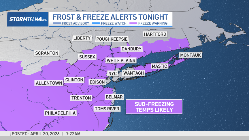 Freeze warning in April? NYC area weather gets cold overnight – NBC New ...