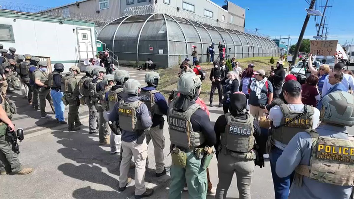 Protesters clash with ICE outside Delaney Hall detention facility in ...