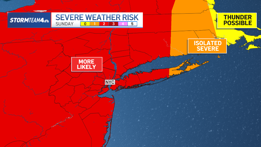 NYC Sunday storm chances potentially severe in forecast – NBC New York